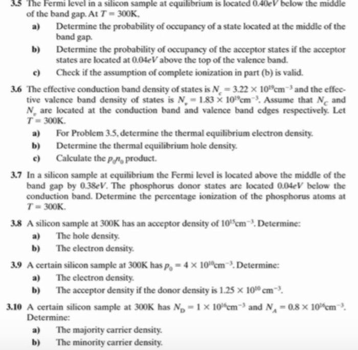 Solved The Fermi level in a silicon sample at equilibrium is | Chegg.com