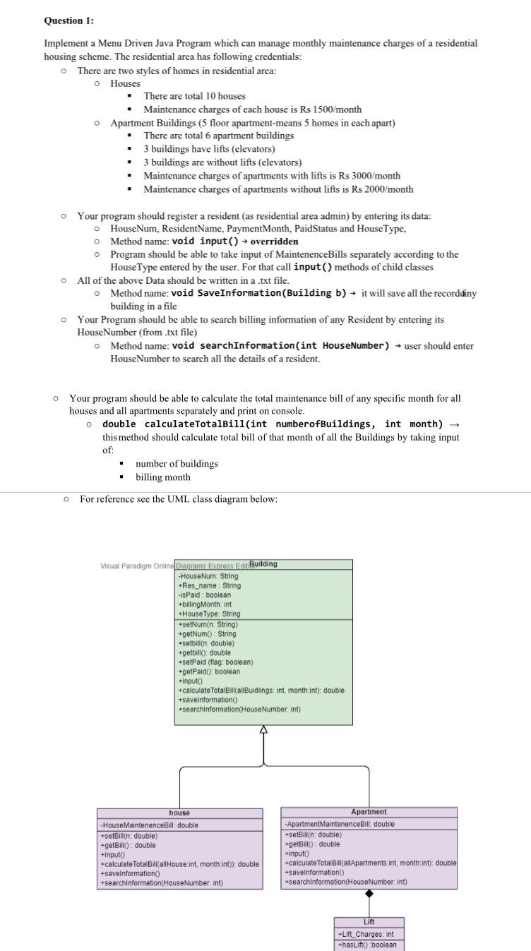 Solved Question 1: o Implement a Menu Driven Java Program | Chegg.com