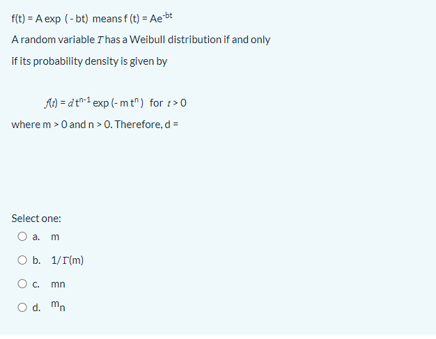 Solved f(t) = A exp(-bt) means f(t) = Ae bt A random | Chegg.com