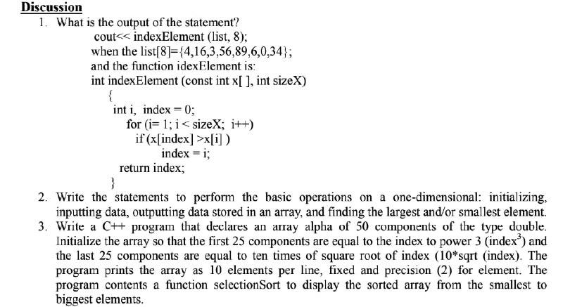 Solved Discussion 1. What is the output of the statement? | Chegg.com