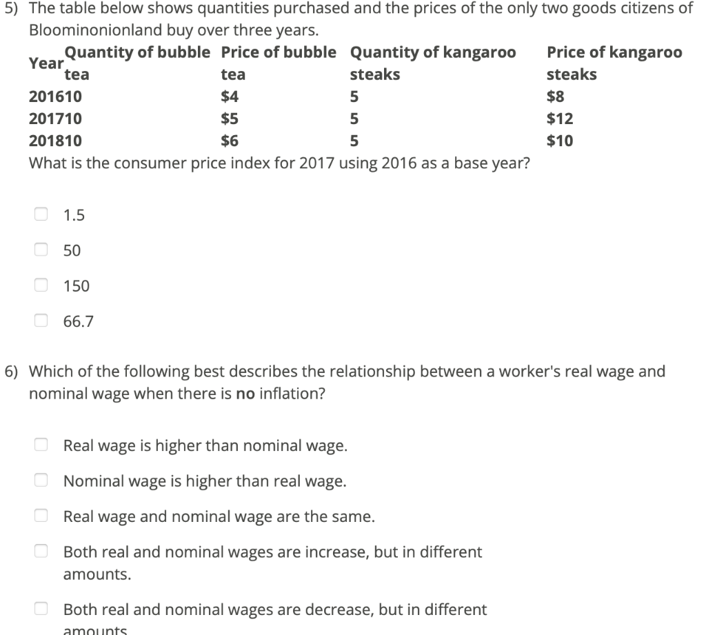 Solved The table below shows quantities purchased and the | Chegg.com