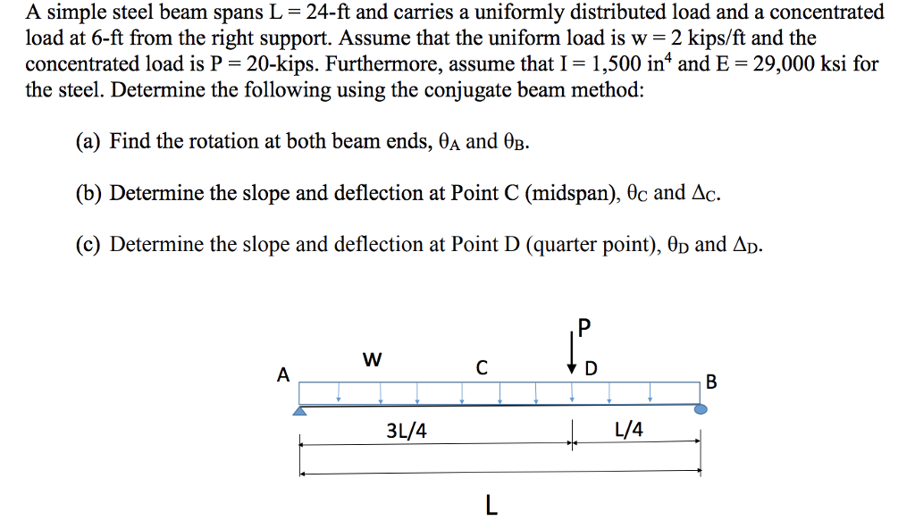 Solved A simple steel beam spans L 24-ft and carries a | Chegg.com