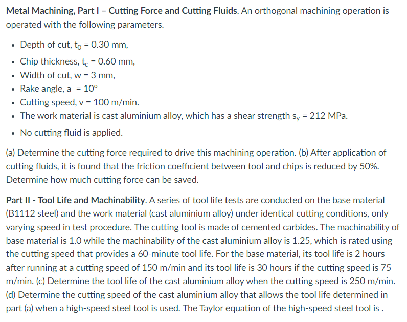 Solved Part Ii Tool Life And Machinability A Series Of