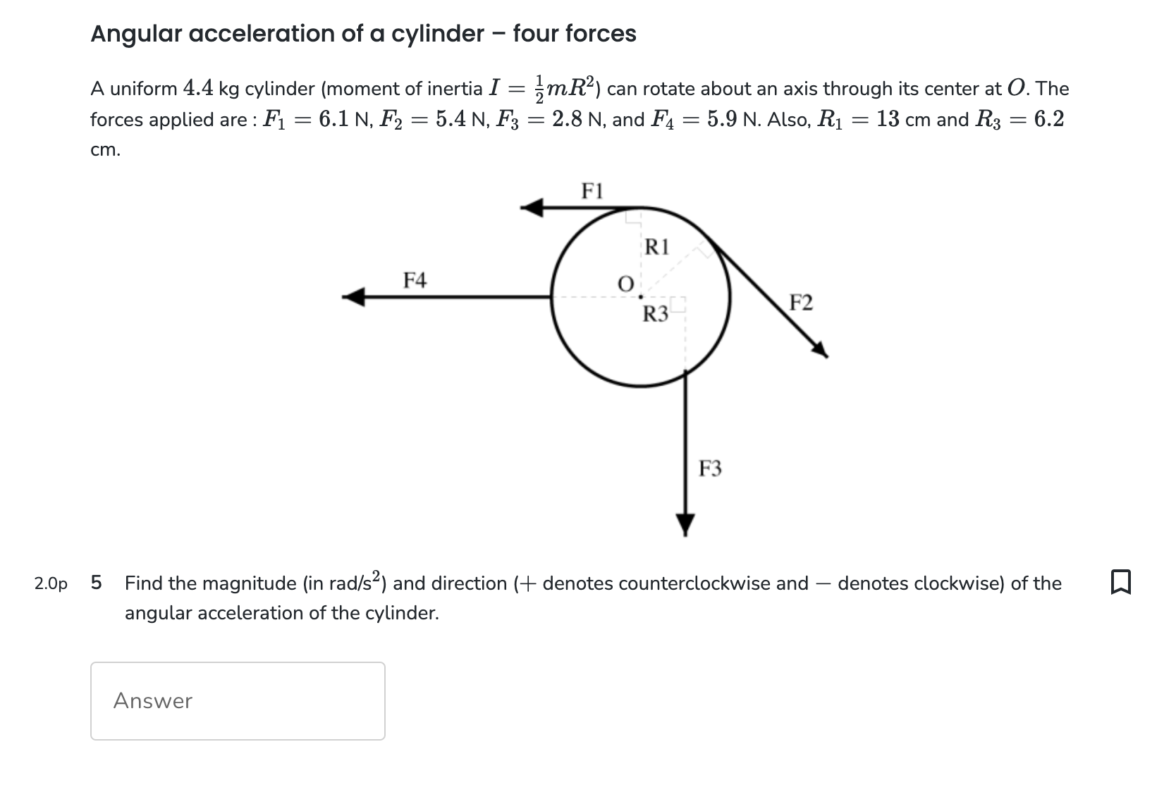 Solved Angular acceleration of a cylinder - four forces A | Chegg.com
