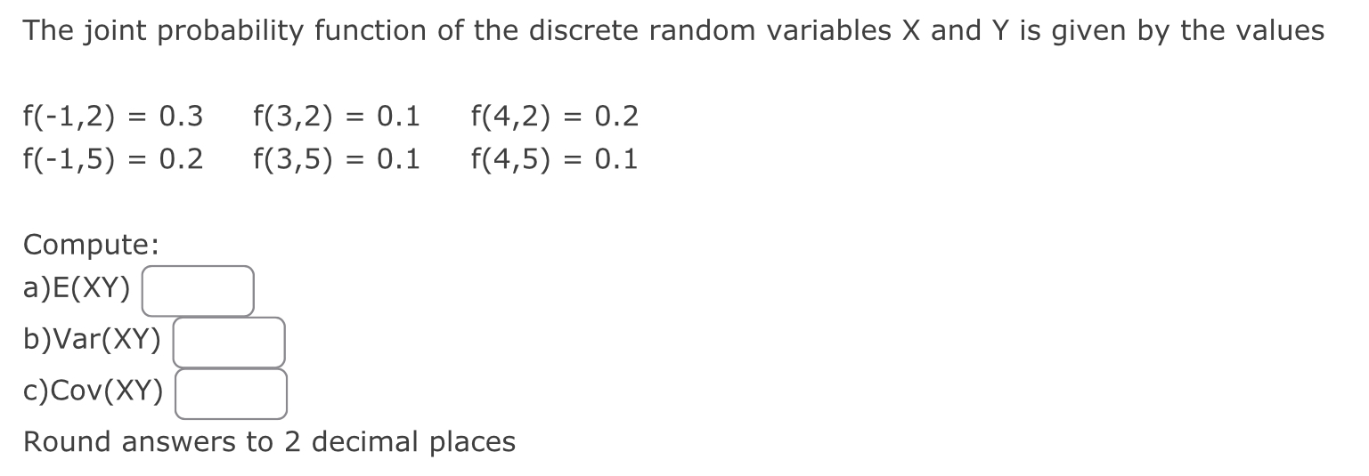 Solved The joint probability function of the discrete random | Chegg.com