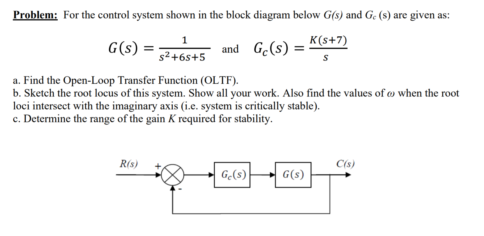 Solved Problem: For the control system shown in the block | Chegg.com