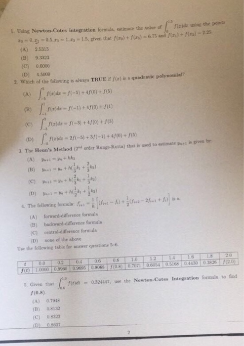 Using Newton-Cotes integration formula, estimate the | Chegg.com