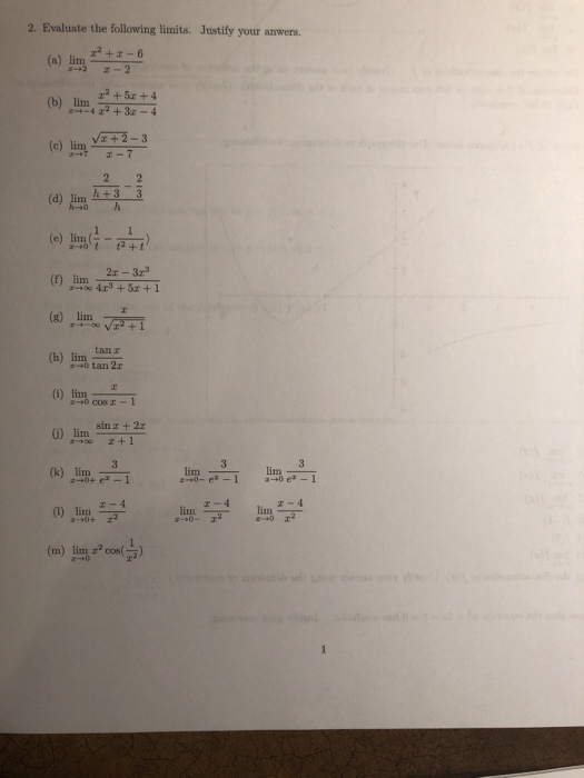 Solved 2. Evaluate the following limits. Justify your | Chegg.com