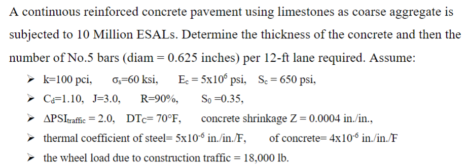 Solved A continuous reinforced concrete pavement using | Chegg.com