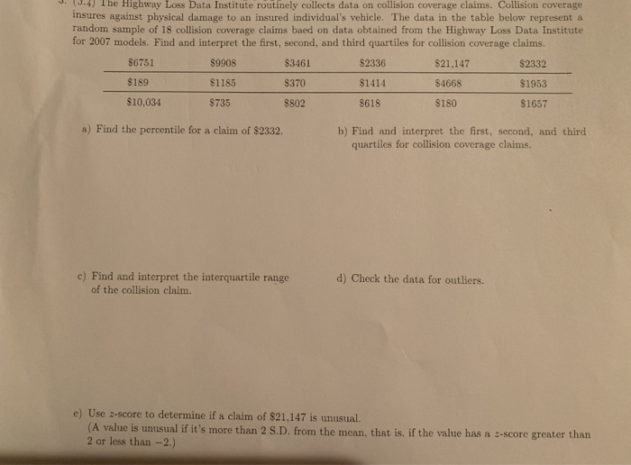 Solved :(o.4) Ihe Highway Loss Data Institute routinely | Chegg.com