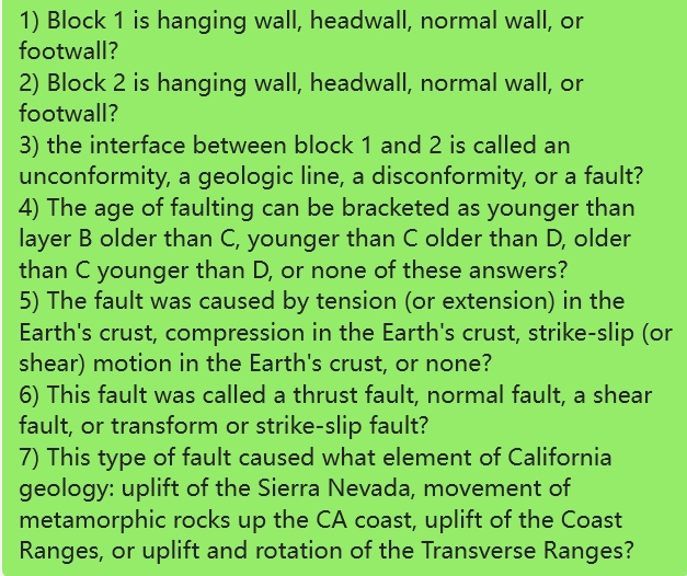 Solved 1) Block 1 is hanging wall, headwall, normal wall, or | Chegg.com