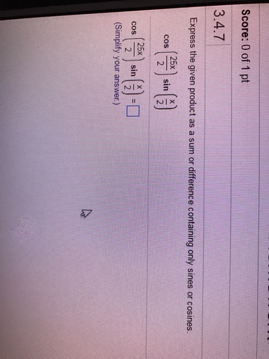 Solved Express the given product as a sum or difference | Chegg.com