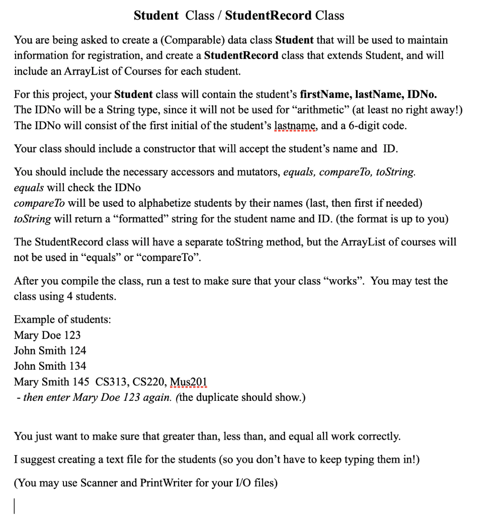 Solved Student Class / StudentRecord Class You are being | Chegg.com