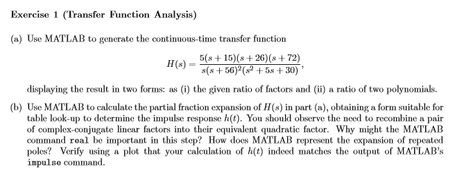 Solved Exercise 1 (Transfer Function Analysis) (a) Use | Chegg.com