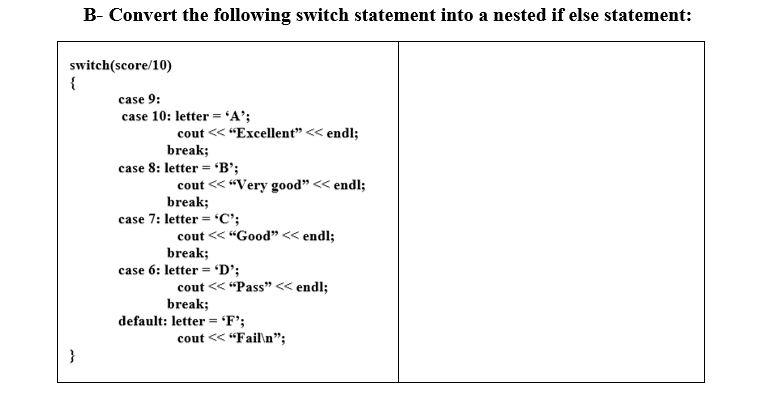 Solved B- Convert the following switch statement into a | Chegg.com