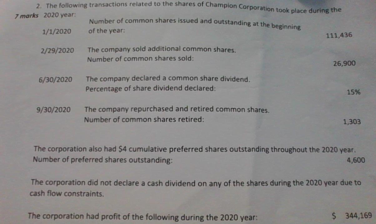 Solved 2. The following transactions related to the shares | Chegg.com