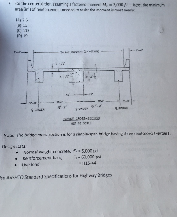 Solved 7. For the center girder, assuming a factored moment | Chegg.com