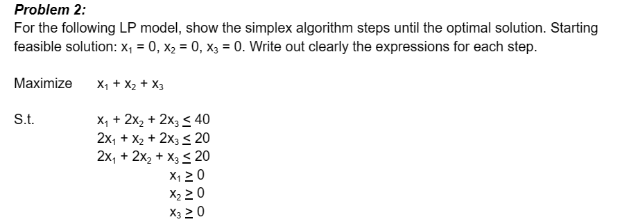 Solved For the following LP model, show the simplex | Chegg.com