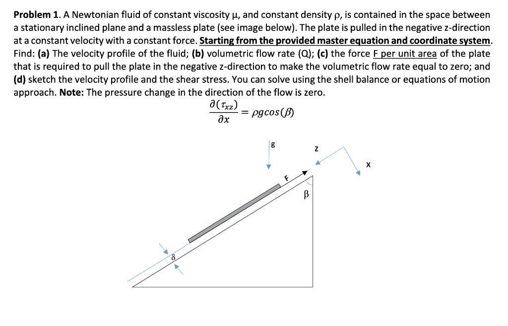 Problem 1. A Newtonian fluid of constant viscosity μ, | Chegg.com