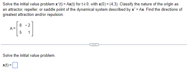 Solved Solve the initial value problem x′(t)=Ax(t) for t≥0, | Chegg.com