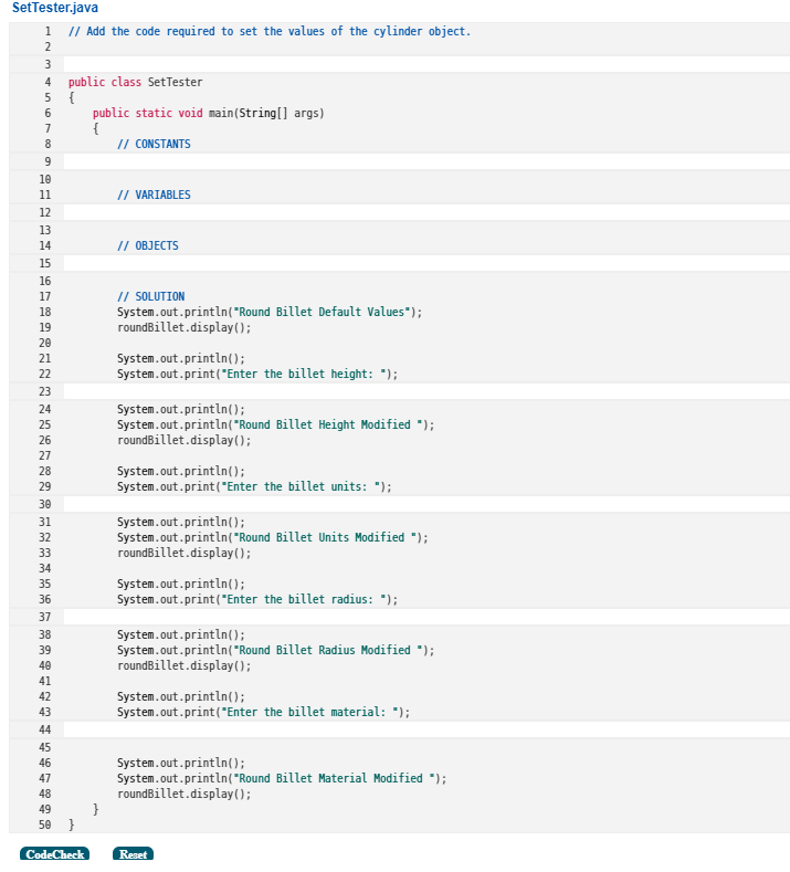 Solved SetTester.java 1 // Add the code required to set the | Chegg.com