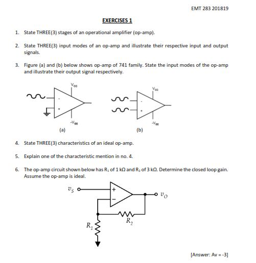 Solved EMT 283 201819 EXERCISES 1 1. State THREE(3) stages | Chegg.com