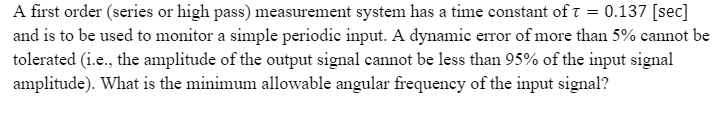 Solved A first order (series or high pass) measurement | Chegg.com