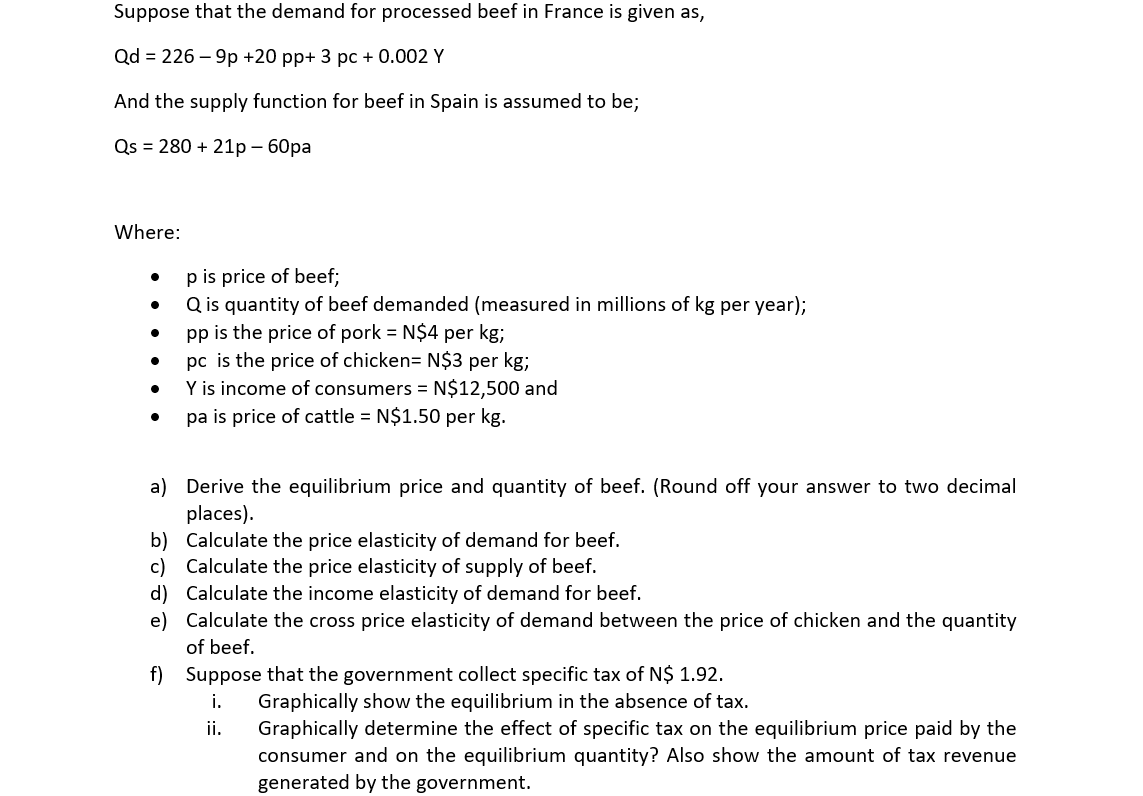 Solved Suppose that the demand for processed beef in France | Chegg.com