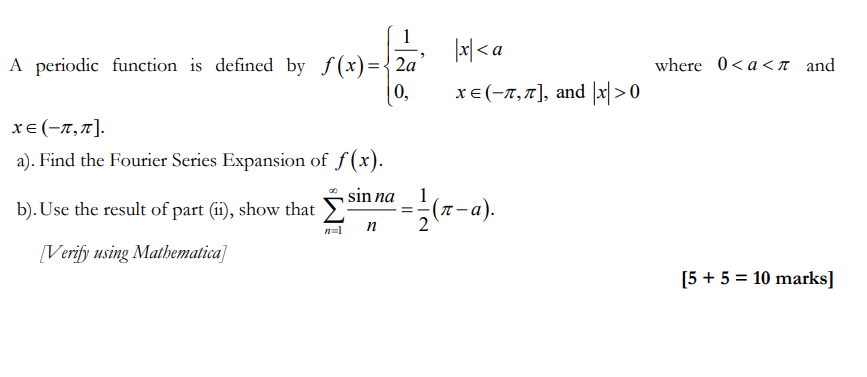 Solved A periodic function is defined by f(x)={2a1,0,∣x∣ | Chegg.com