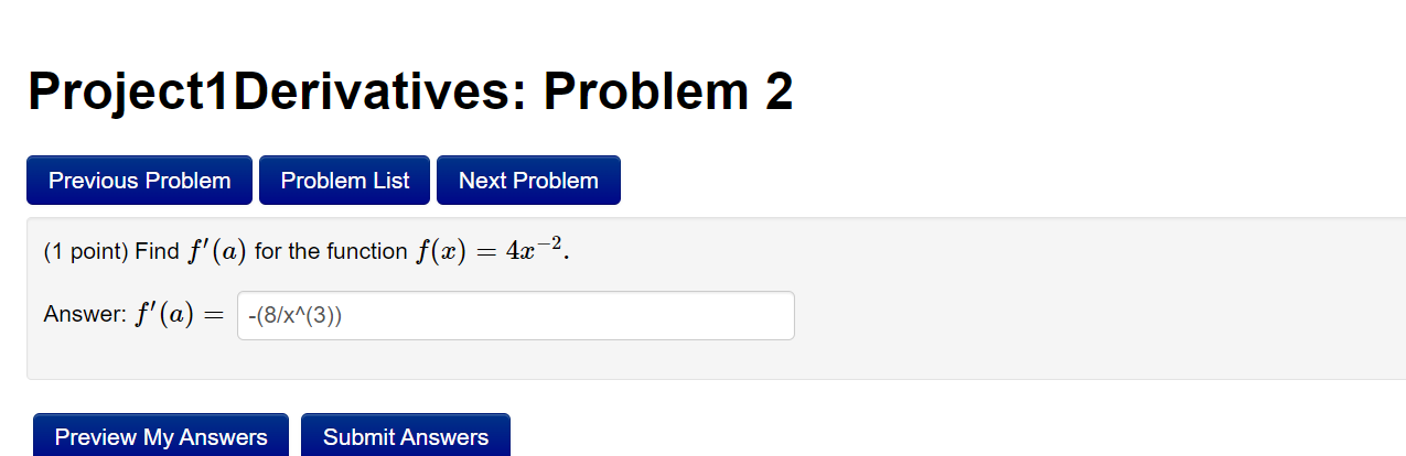 Solved Project1derivatives Problem 2 1 Point Find F′ A