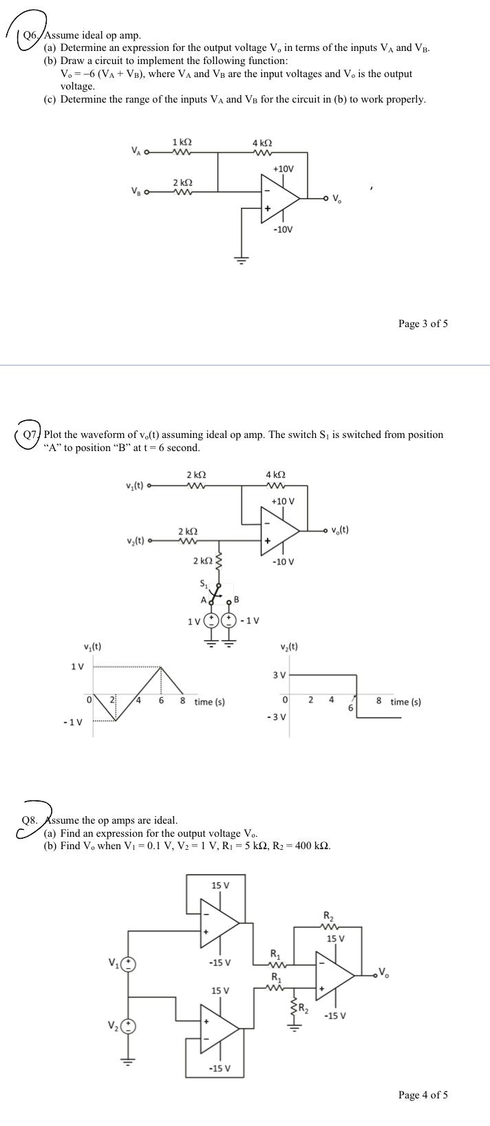 Solved (Q6.) Assume ideal op amp. (a) Determine an | Chegg.com
