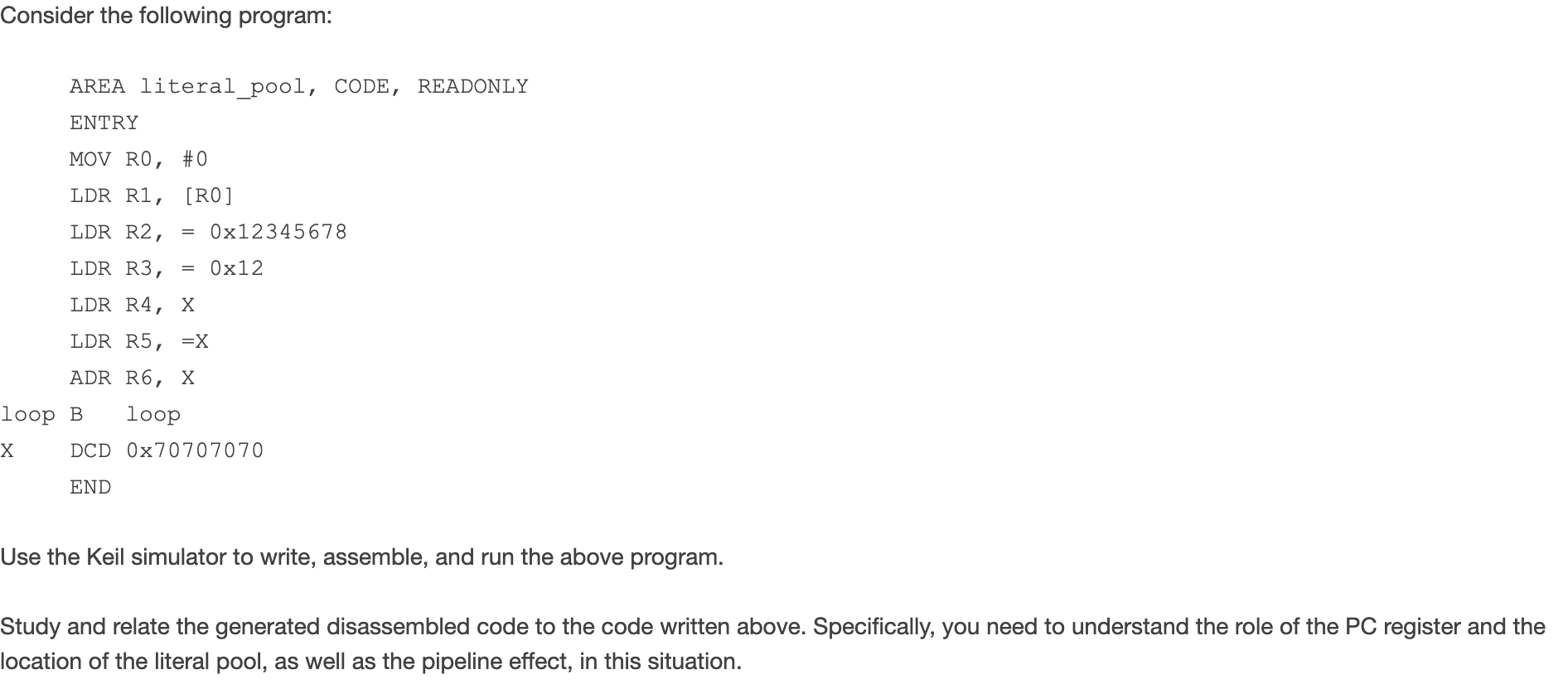 Solved Consider the following program: AREA literal_pool, | Chegg.com
