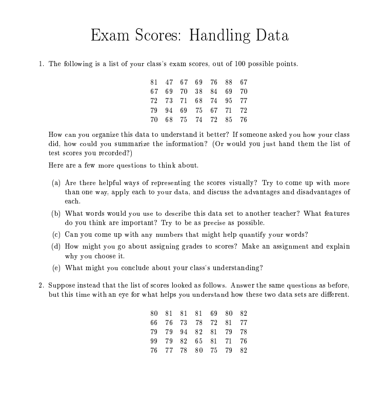 Solved Exam Scores: Handling Data 1. The following is a list | Chegg.com