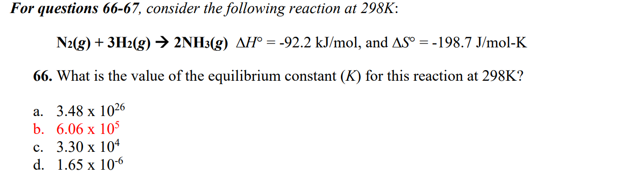 Solved N2(g)+3H2(g)→2NH3(g)ΔH∘=−92.2 kJ/mol, and ΔS∘=−198.7 | Chegg.com