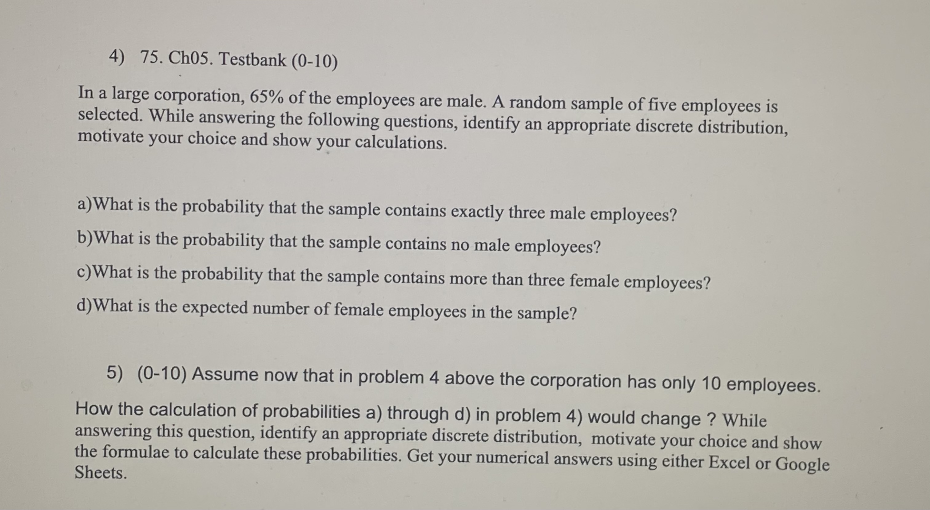 Solved 4) 75. Ch05. Testbank (0-10) In a large corporation, | Chegg.com