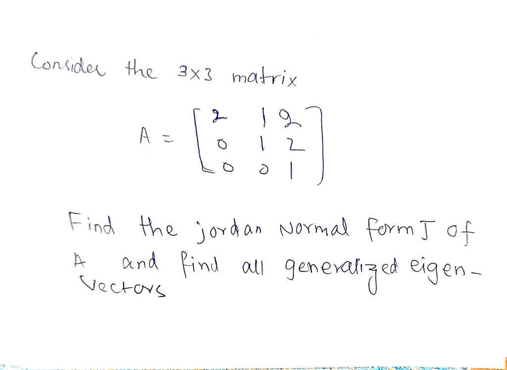 Solved Consider the 3x3 matrix A - 2 2 1 Find the jordan | Chegg.com