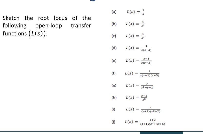 Solved Sketch the root locus of the (a) L(s)=s1 following | Chegg.com