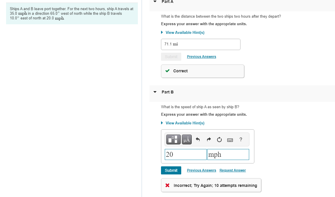 Solved Ships A and B leave port together. For the next two | Chegg.com