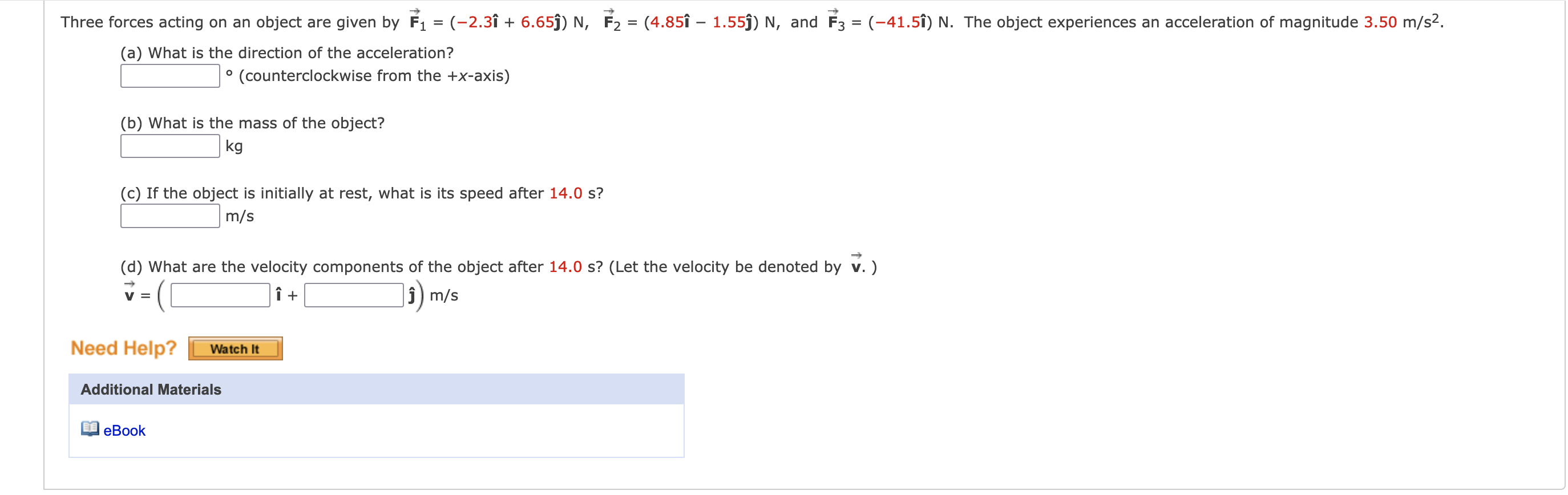 Solved Three Forces Acting On An Object Are Given By F1