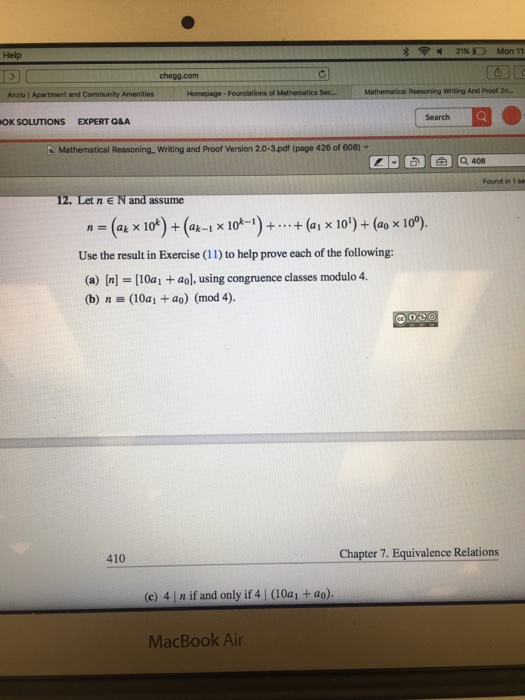 Solved Let n elementof N and assume n = (a_k times 10^k) + | Chegg.com