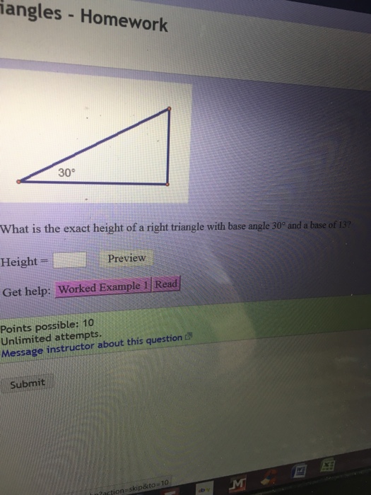 Solved What is the exact height of a right triangle with | Chegg.com