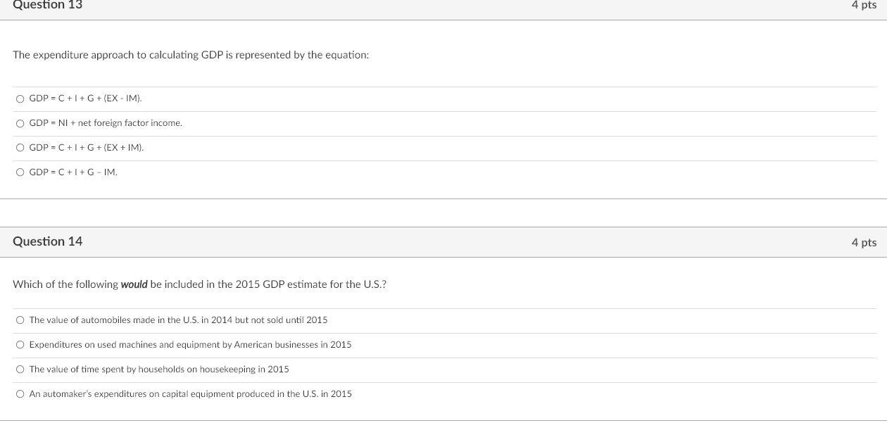 Solved Question 13 4 pts The expenditure approach to | Chegg.com