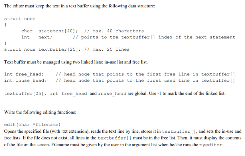 Solved you will implement a simple text editor with a | Chegg.com