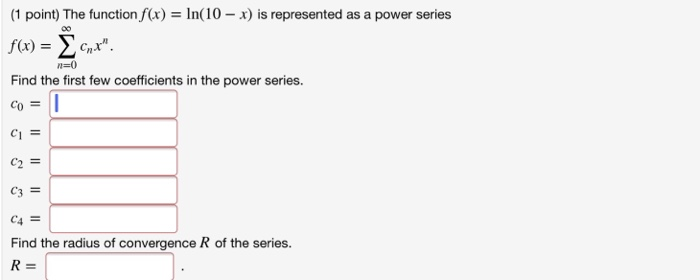 Solved (1 point) The function f(x) = ln(10-x) is represented | Chegg.com