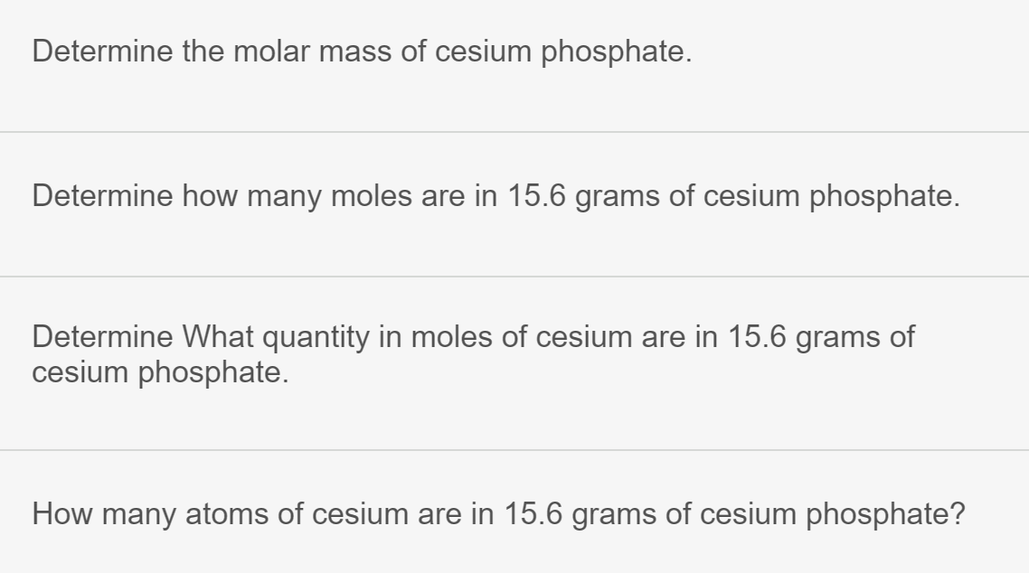 Solved Determine the molar mass of cesium phosphate. | Chegg.com