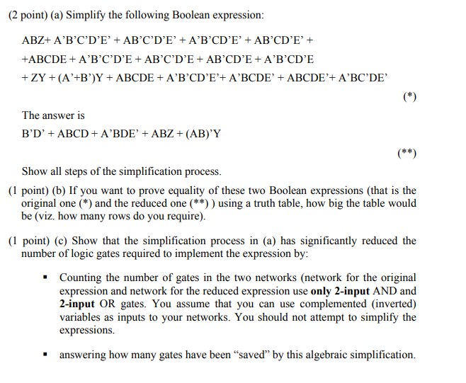 Solved (2 point) (a) Simplify the following Boolean | Chegg.com