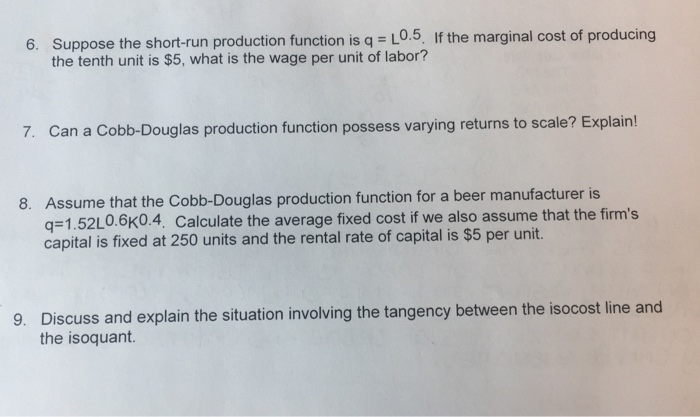 Solved Suppose the short-run production function is q = | Chegg.com