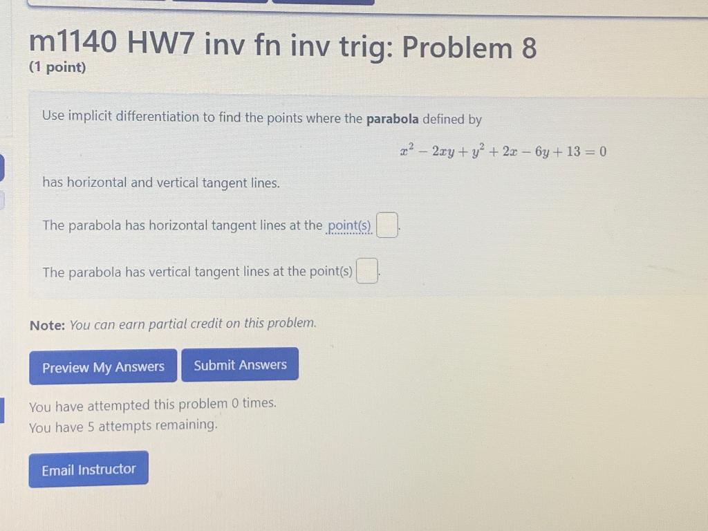 Solved m1140 HW7 inv fn inv trig: Problem 8 (1 point) Use | Chegg.com