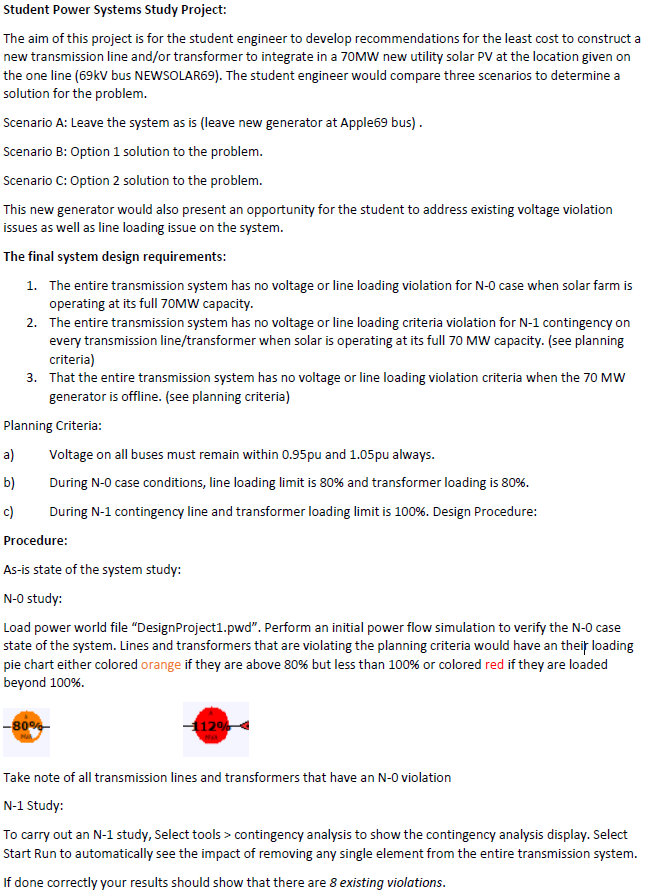 Solved Student Power Systems Study Project: The aim of this | Chegg.com