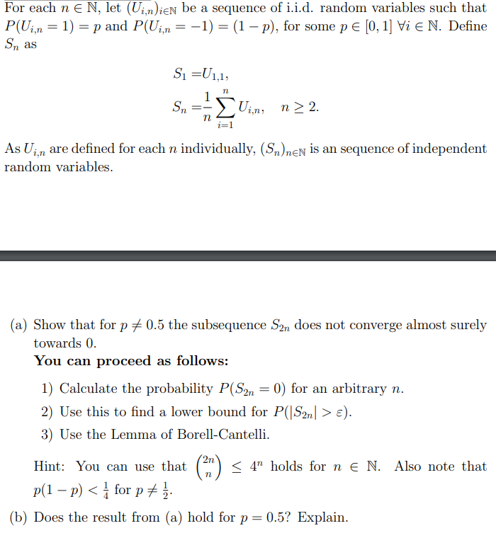 Solved For each n∈N, let (Ui,n)i∈N be a sequence of i.i.d. | Chegg.com